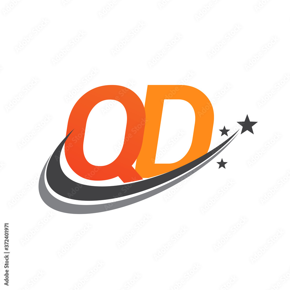 initial letter QD logotype company name colored orange and grey swoosh ...