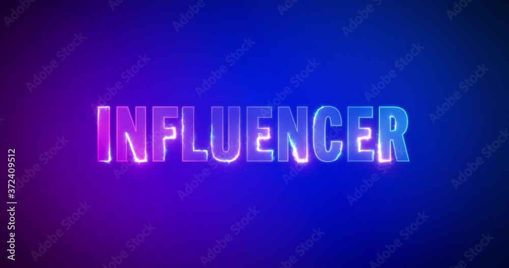 Influencer. Electric lightning words. Burning Text on purple blue ...