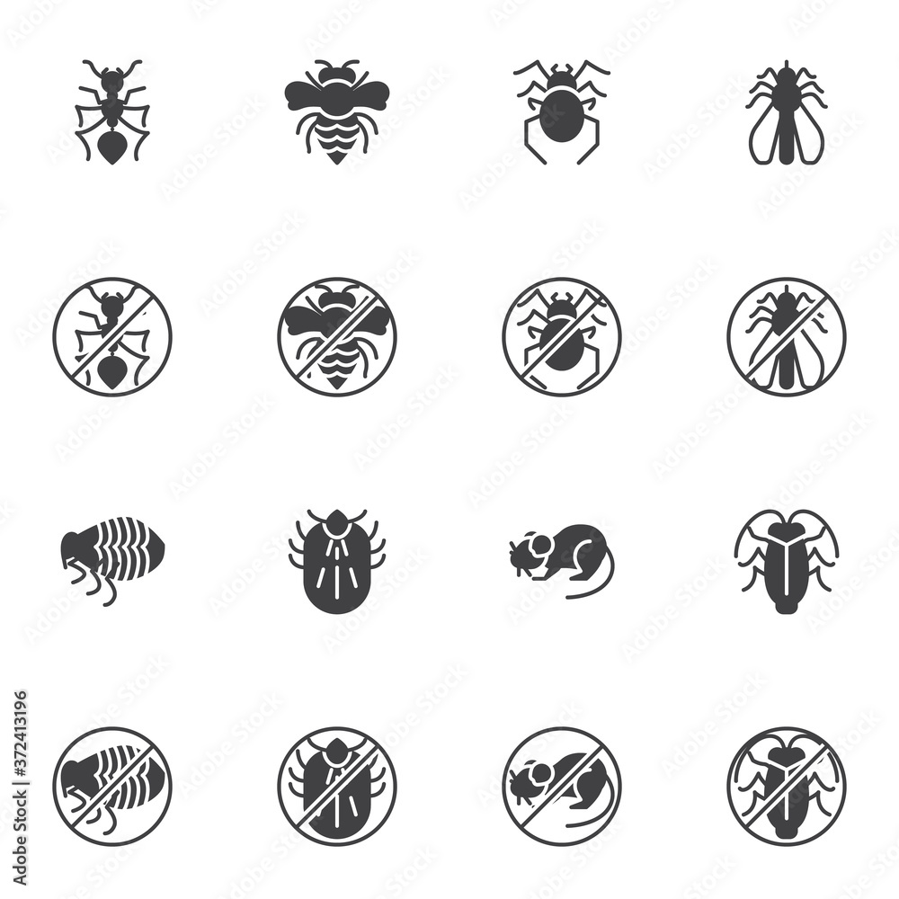 Pest insects vector icons set, modern solid symbol collection, filled ...