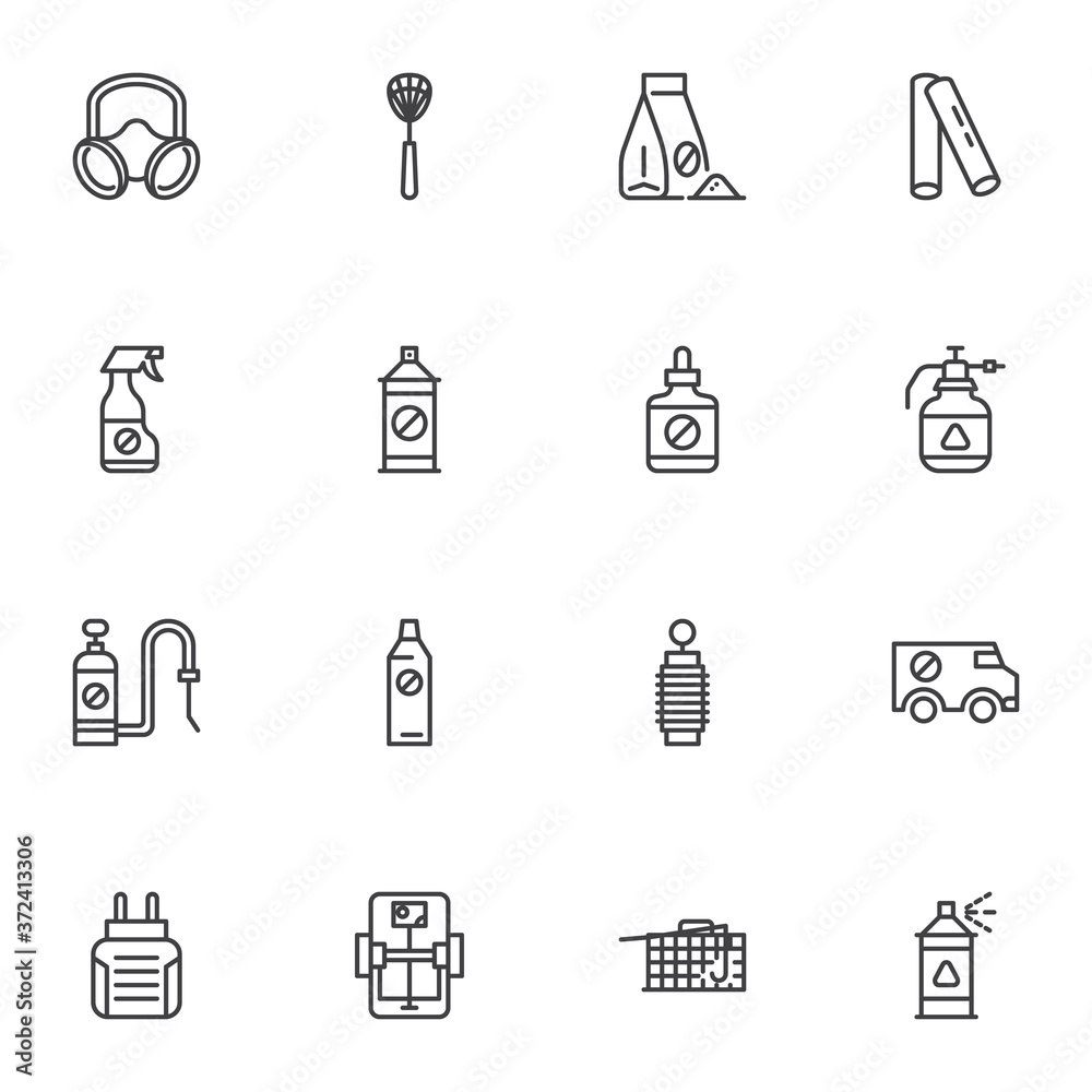Pest control line icons set, sanitary disinfection outline vector ...