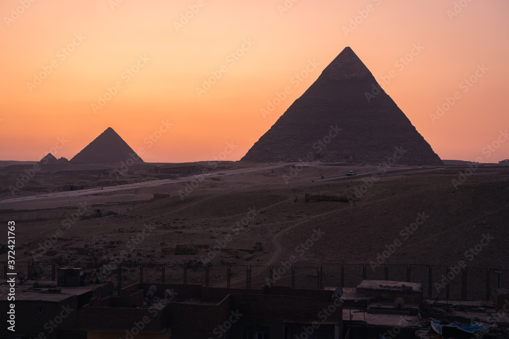 Great Pyramids of Giza on top of Giza plateau in a beautiful evening ...