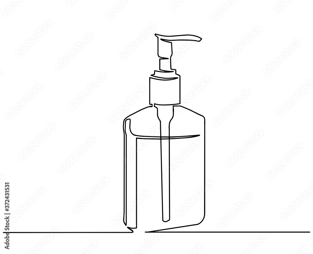 Bottle with liquid soap.Continuous one line drawing. Spray bottle one ...
