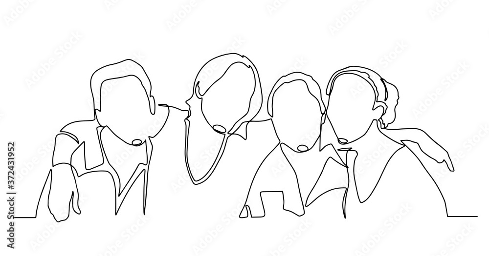 Group of people continuous one line vector drawing. Family, friends hand drawn characters ...