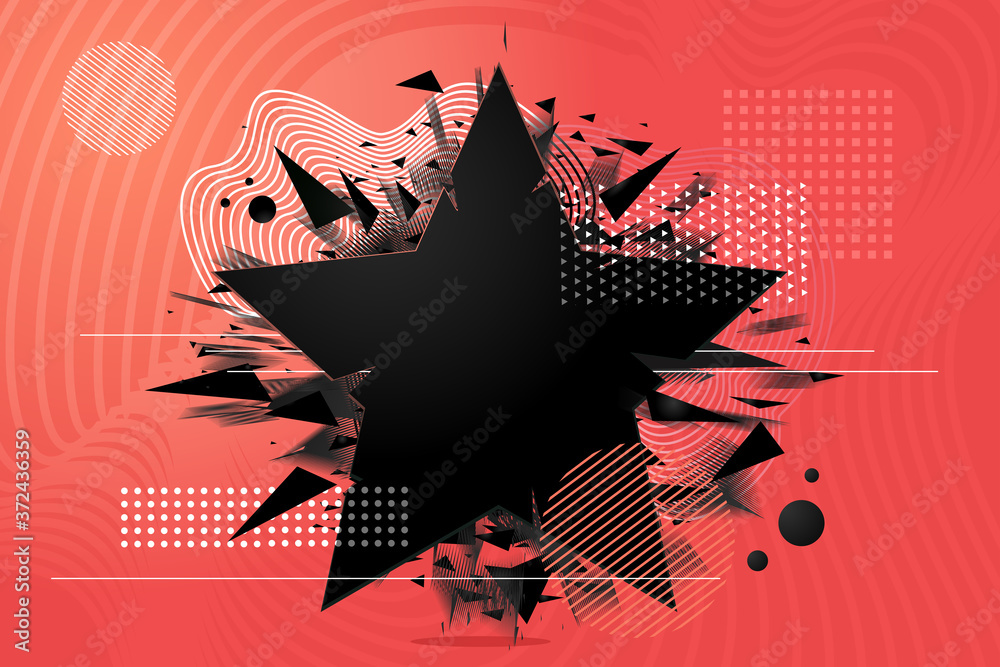 Abstract explosion shapes set with black particles. Bang futuristic ...