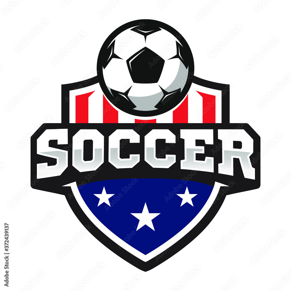 Football professional logo in flat style, soccer ball and shield with ...