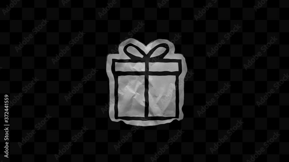 Gift icon hand-drawn on a crumpled paper being revealed in a 3D ...