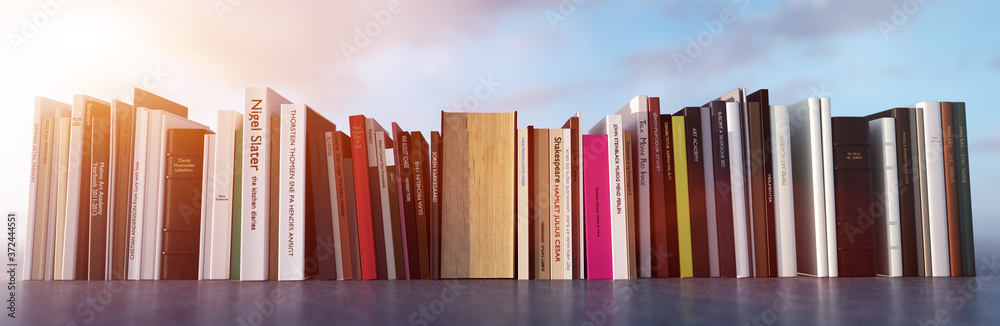 Books in a row. Education, back to school and reading concept. Stock ...