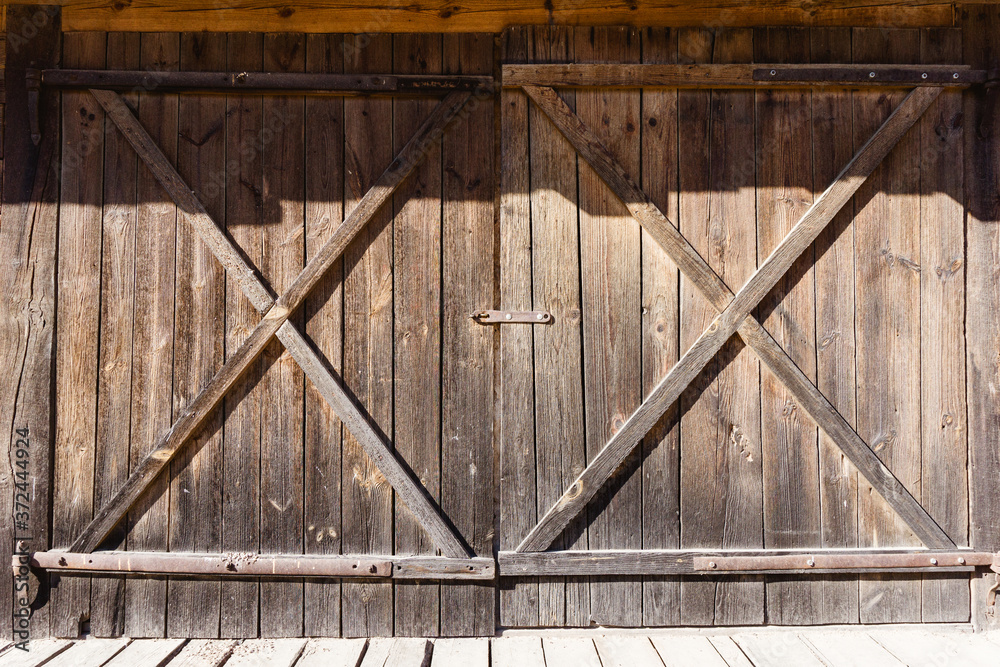Grunge wooden barn door. Rustic vintage desk construction background ...