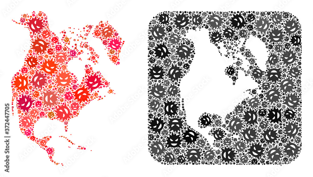 Evil virus map of North America collage composed with rounded square ...