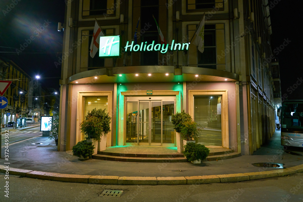 MILAN, ITALY - CIRCA NOVEMBER, 2017: entrance to Holiday Inn in Milan ...