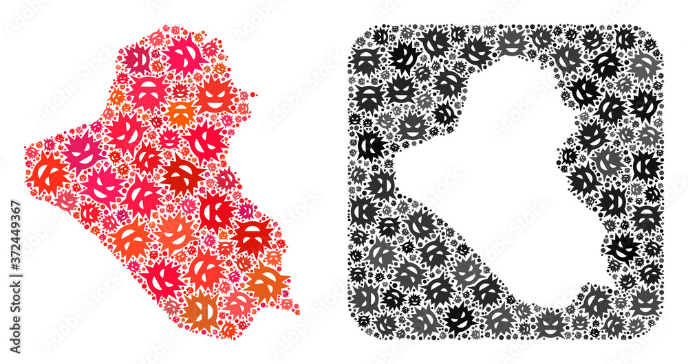 Sick virus map of Iraq collage designed with rounded square and hole ...