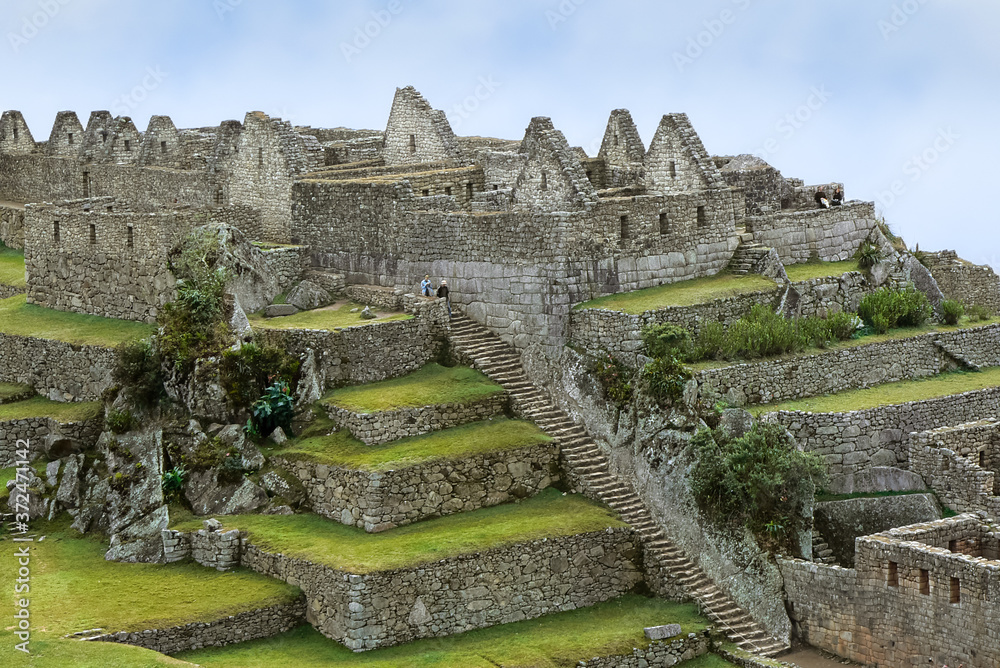 Terraces and stairs at Machu Picchu ancient Inca ruins, UNESCO World ...