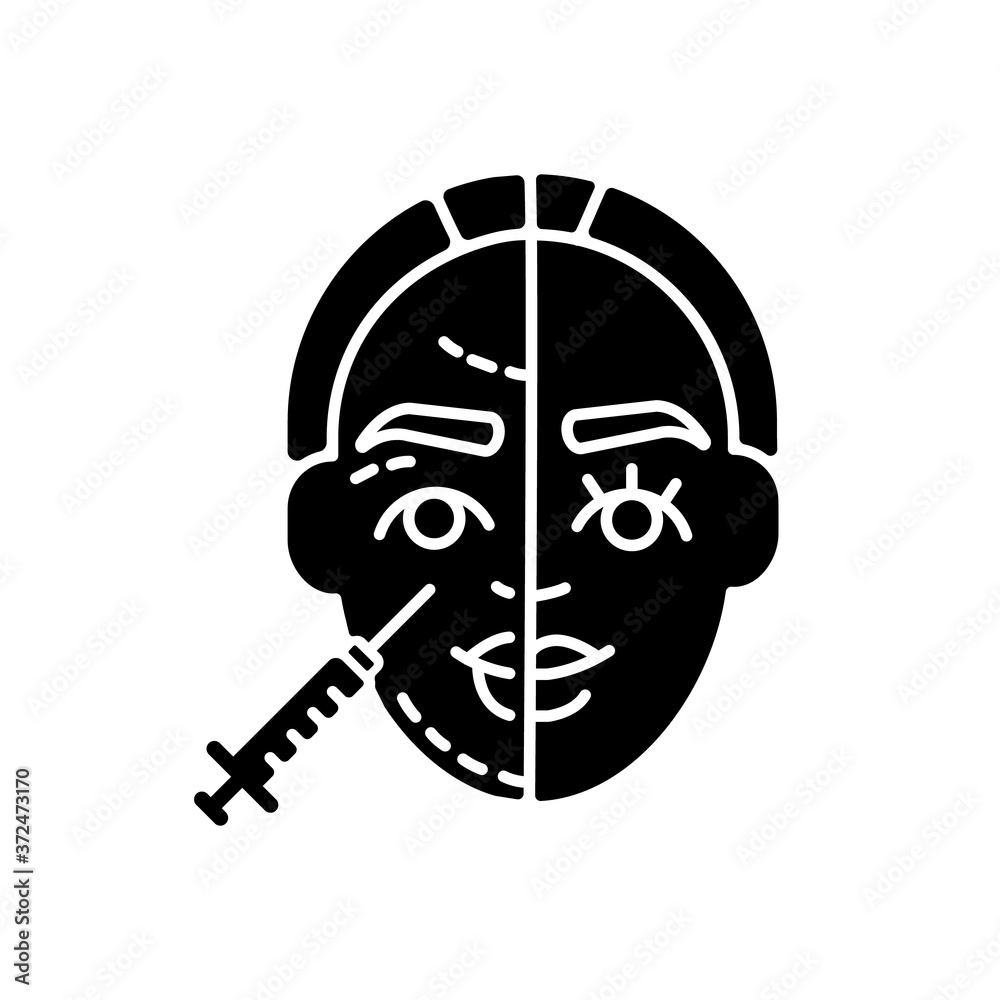 Skin injections black glyph icon. Subcutaneous and whitening injections ...