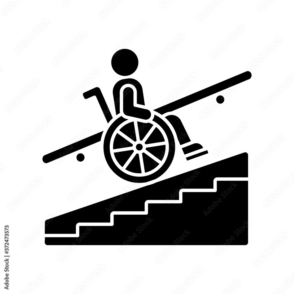 Step free access black glyph icon. Wheelchairs and strollers access ...
