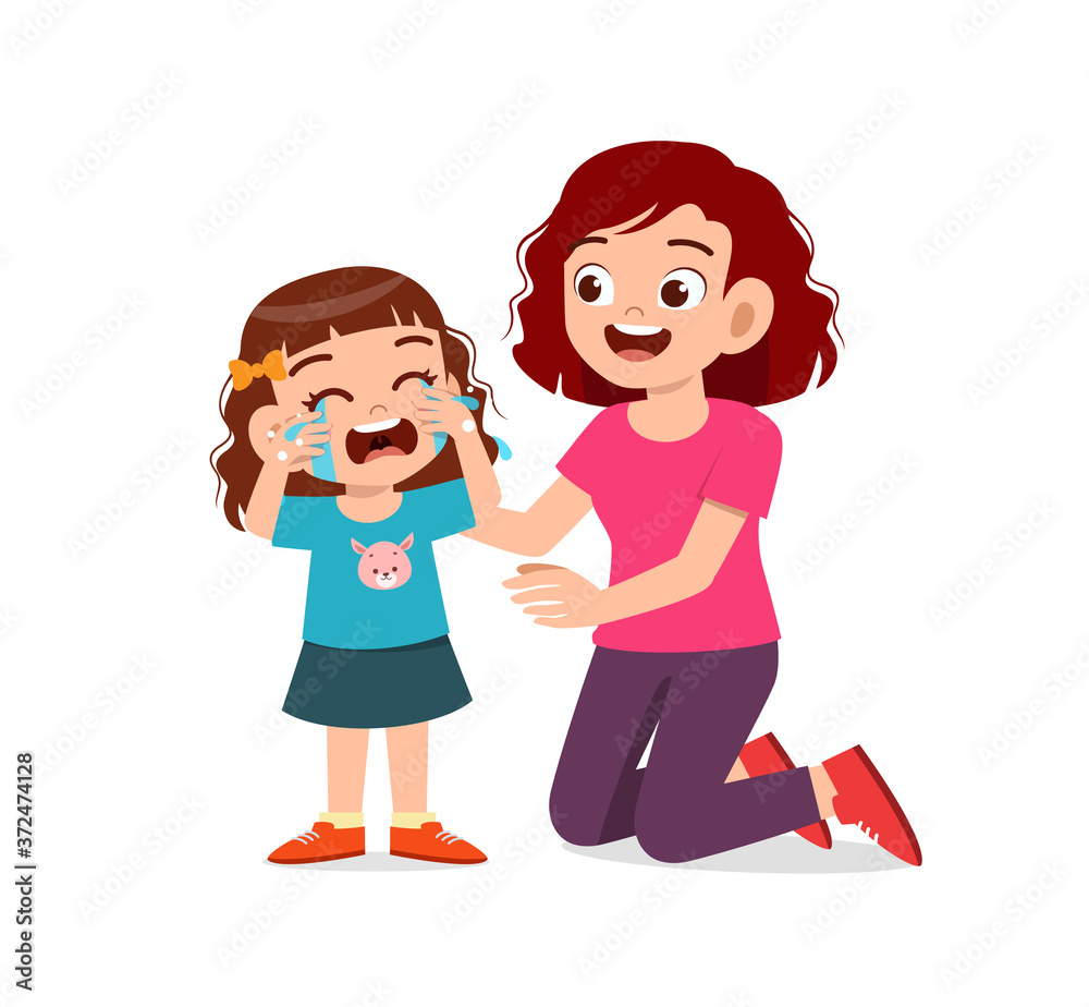 sad little kid boy and girl cry loud with parent mom and dad Stock ...