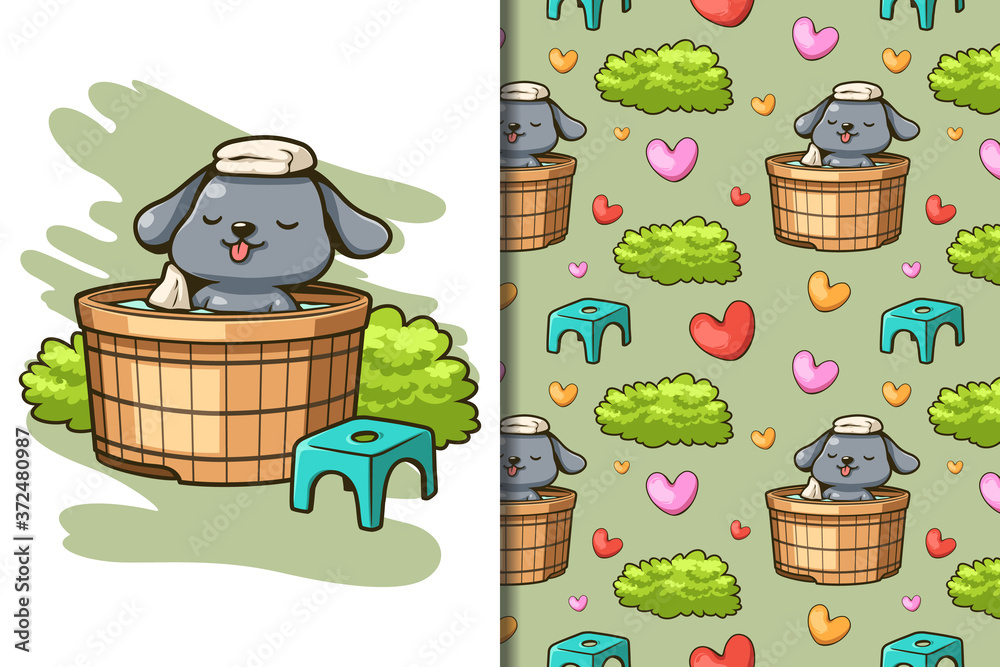 Wallpaper and pattern Cute dog soaking hot water cartoon, Vector ...