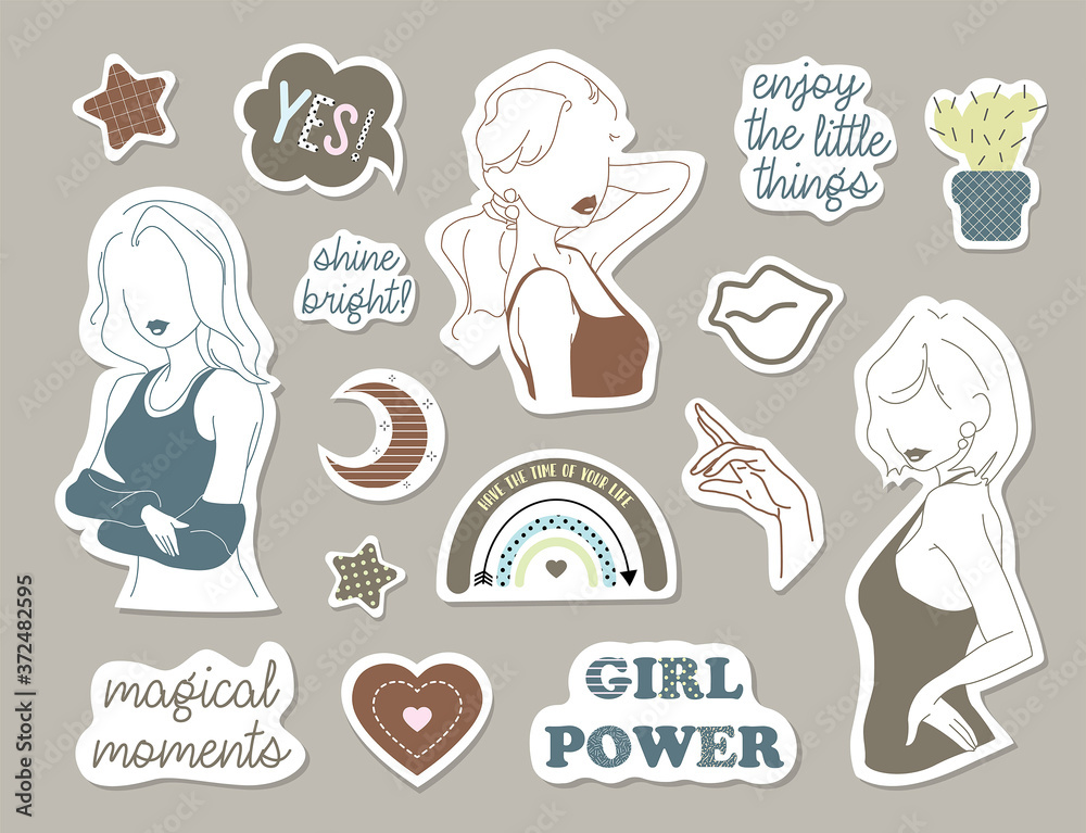 Collection of stickers for girls. Stock Vector | Adobe Stock