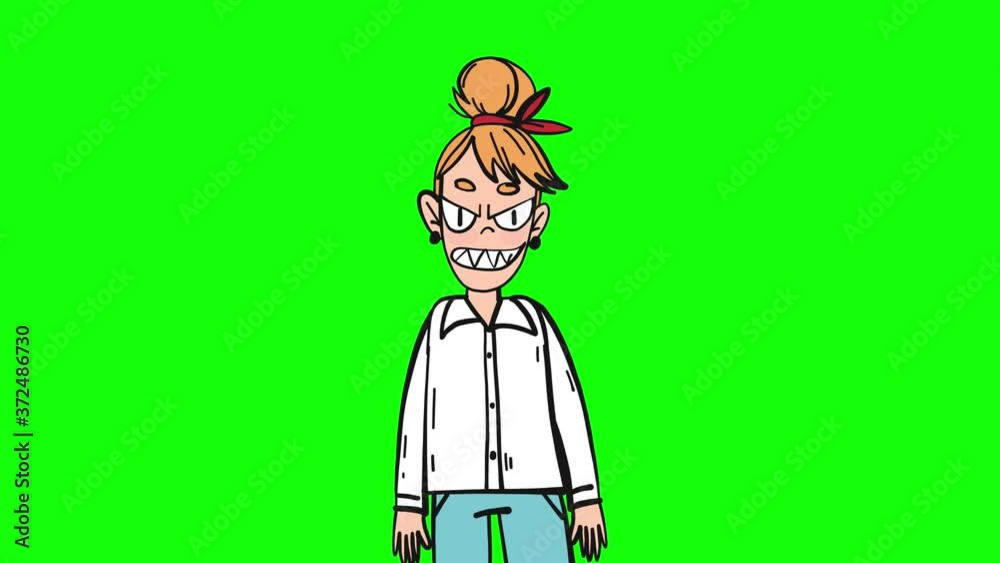 evil woman laughs maliciously and turns to devil in hell on green ...