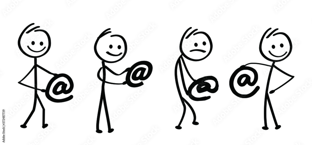 E-mail, mailbox. @. Kids playing running, jumping Happy smile stickman ...