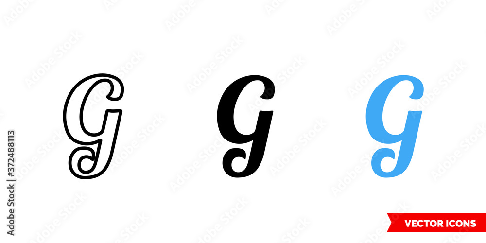 G symbol icon of 3 types color, black and white, outline. Isolated ...