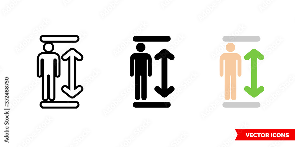 Height icon of 3 types color, black and white, outline. Isolated vector ...