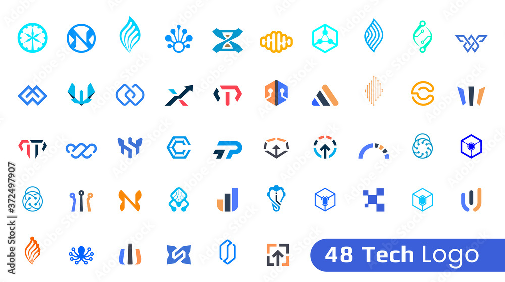 Abstract tech geometric logo design template. Set of graphic elements ...