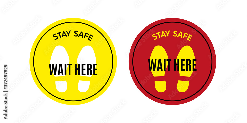 Please Wait Here Social Distancing Round Floor Marking Sticker Icon mit ...