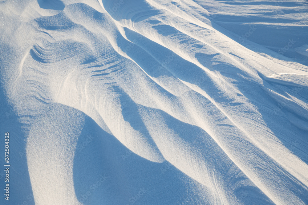 Snow texture. Wind sculpted patterns on snow surface. Wind in the ...