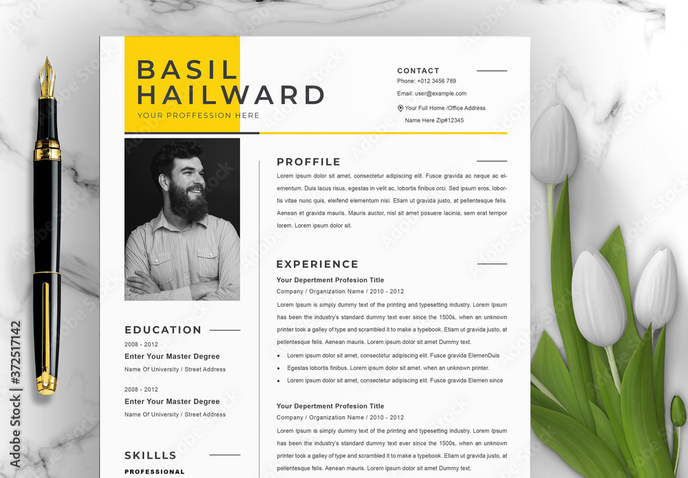 Professional Resume CV Layout with Photo Placeholder Stock Template | Adobe Stock