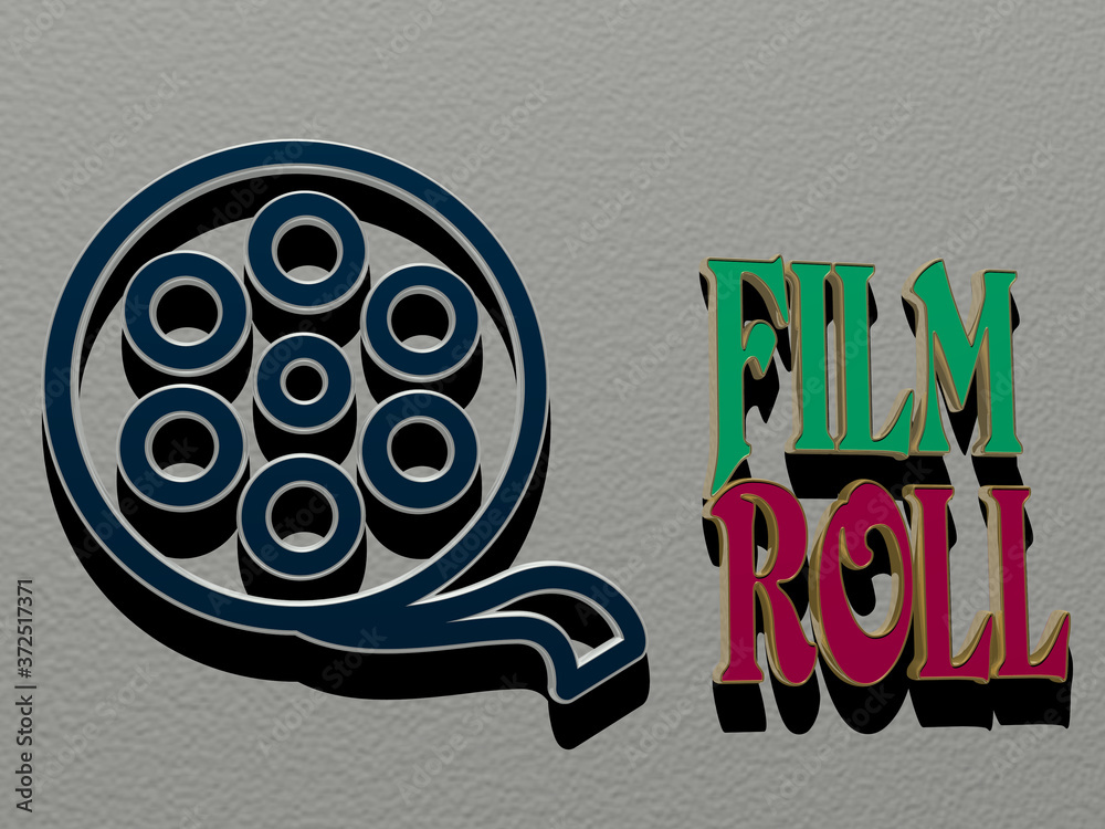 3D graphical image of FILM ROLL vertically along with text built by ...