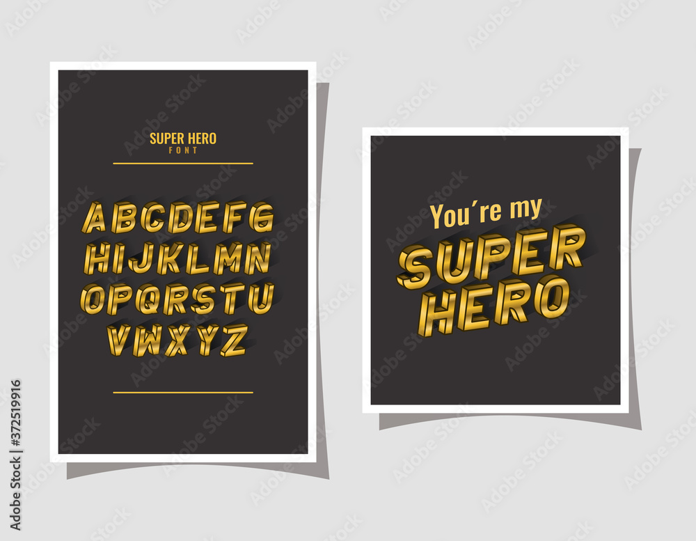 3d super hero lettering and alphabet on gray backgrounds design ...