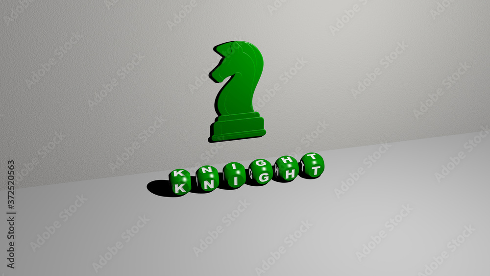 KNIGHT 3D icon on the wall and text of cubic alphabets on the floor, 3D ...