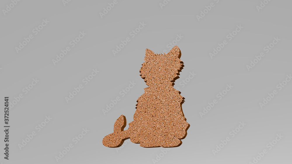kitty cat on the wall 3D illustration of metallic sculpture over a ...