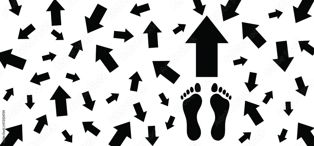 Feet and arrows way Arrow choice concept Bare walk footprints Kids feet ...