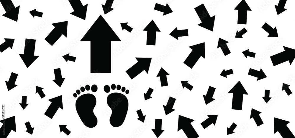 Feet and arrows way Arrow choice concept Bare walk footprints Kids feet ...