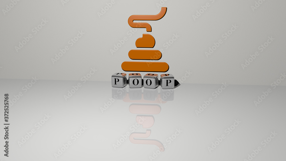 POOP text of cubic dice letters on the floor and 3D icon on the wall ...