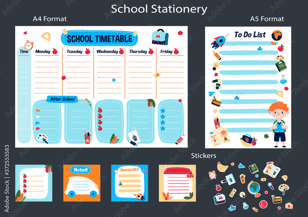 School timetable for week in English. Schedule program after school ...