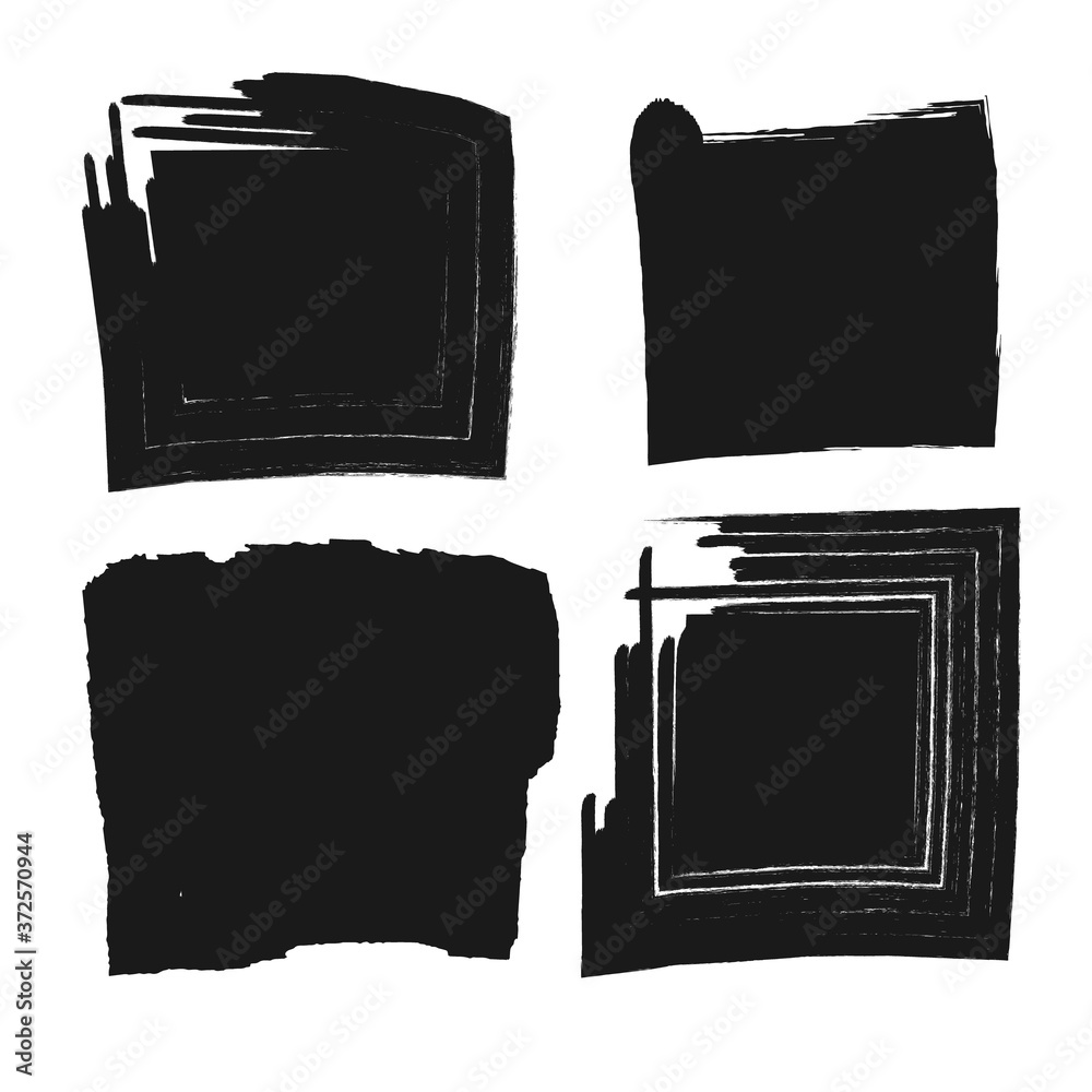 Set of vector square grunge black stickers isolated on white background ...