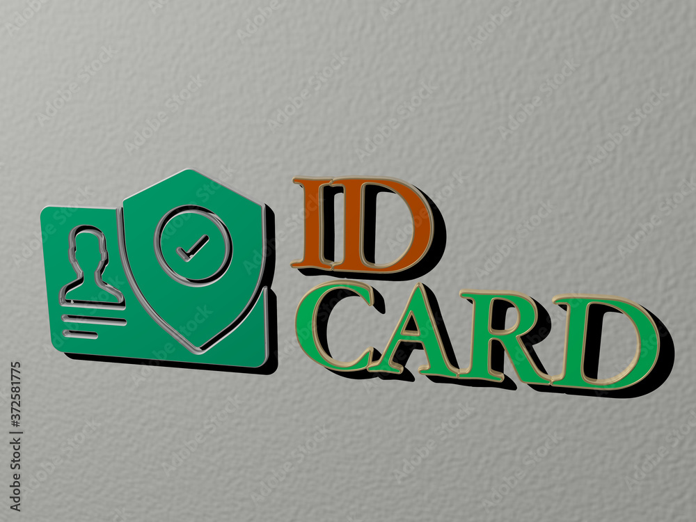 3D illustration of ID CARD graphics and text made by metallic dice ...