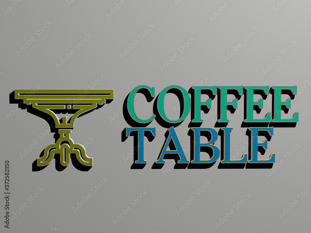 3D graphical image of coffee table vertically along with text built by ...