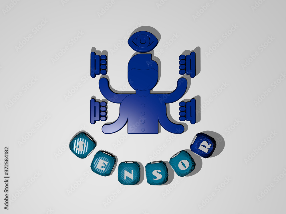 sensor text around the 3D icon, 3D illustration for background and ...