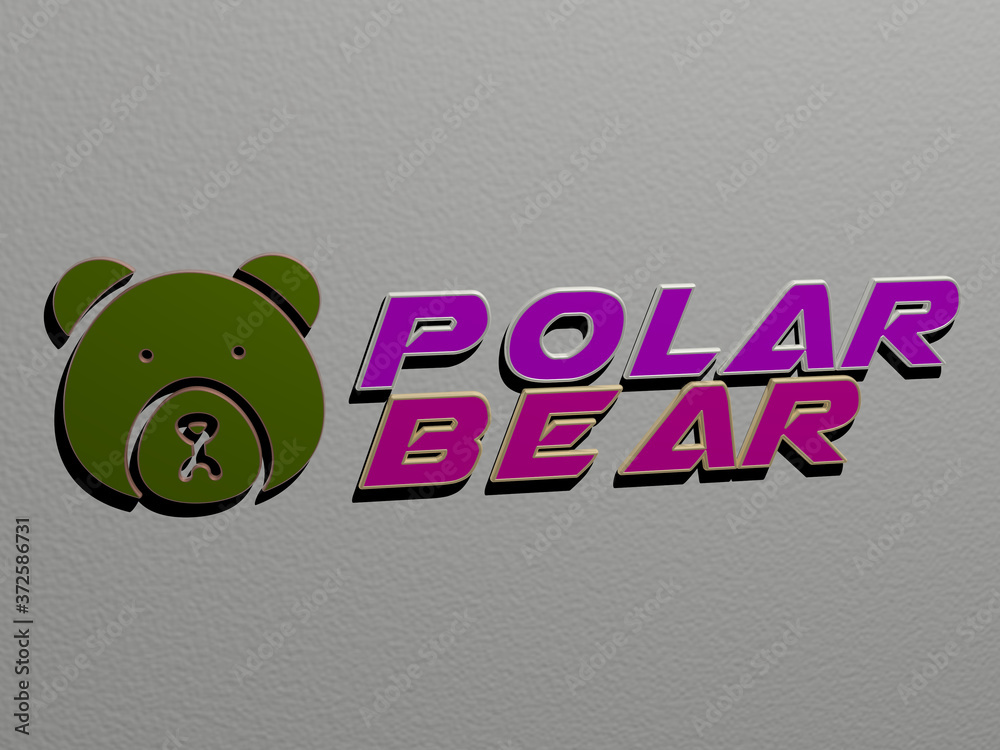3D illustration of polar bear graphics and text made by metallic dice ...