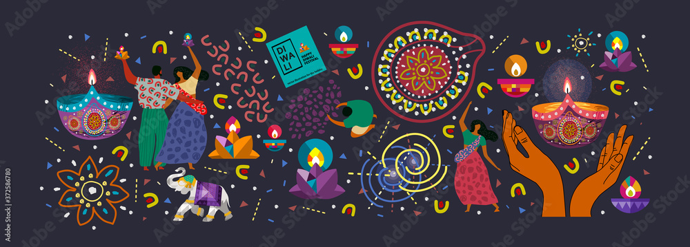 Happy Diwali. Indian festival of lights. Vector abstract flat ...