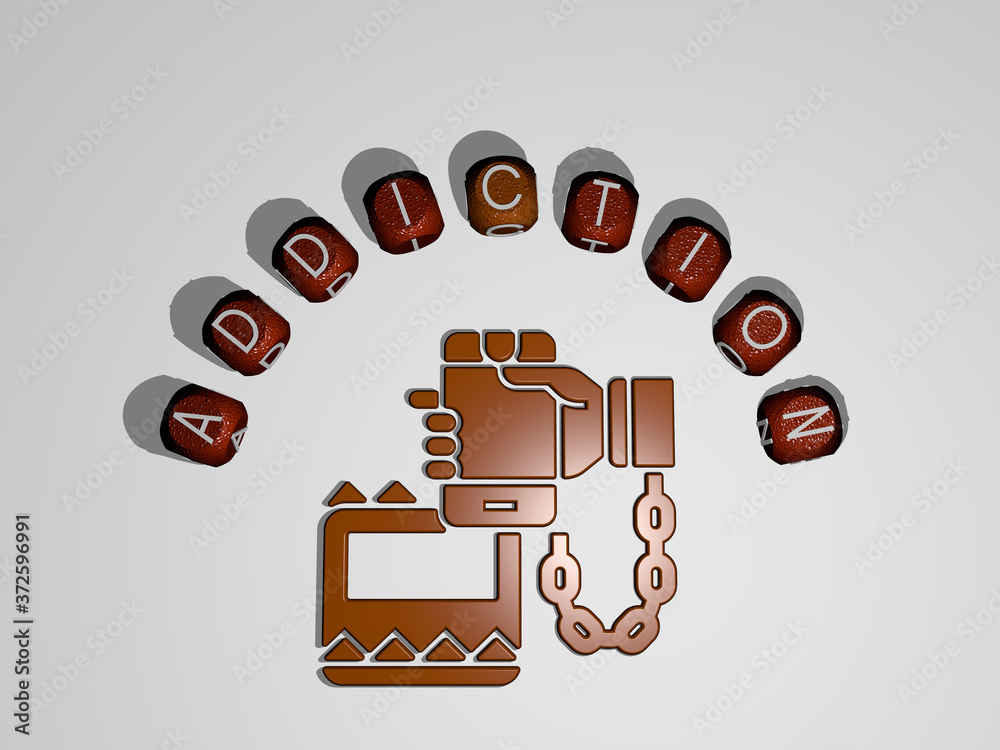 ADDICTION icon surrounded by the text of individual letters, 3D ...
