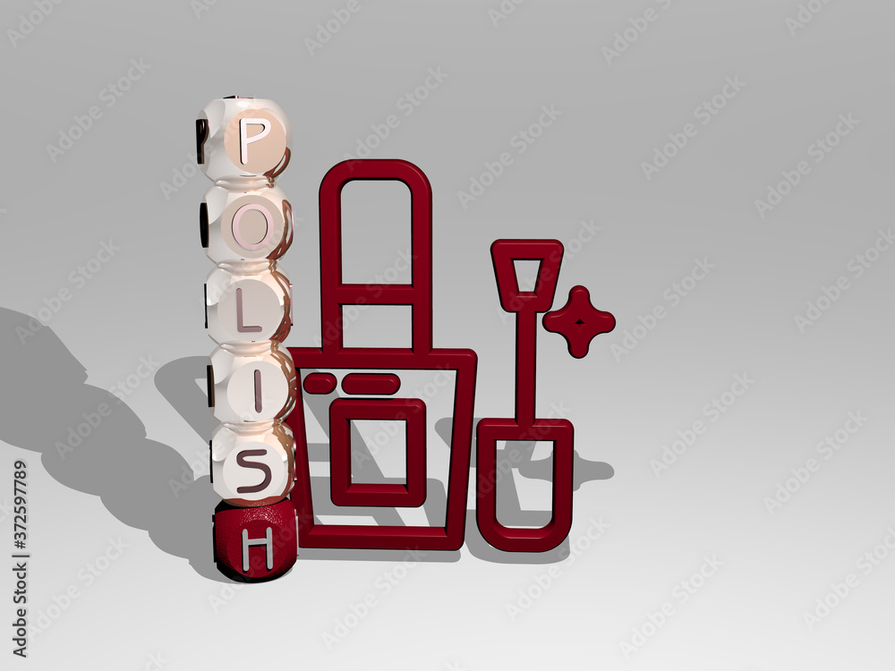 3D representation of POLISH with icon on the wall and text arranged by ...