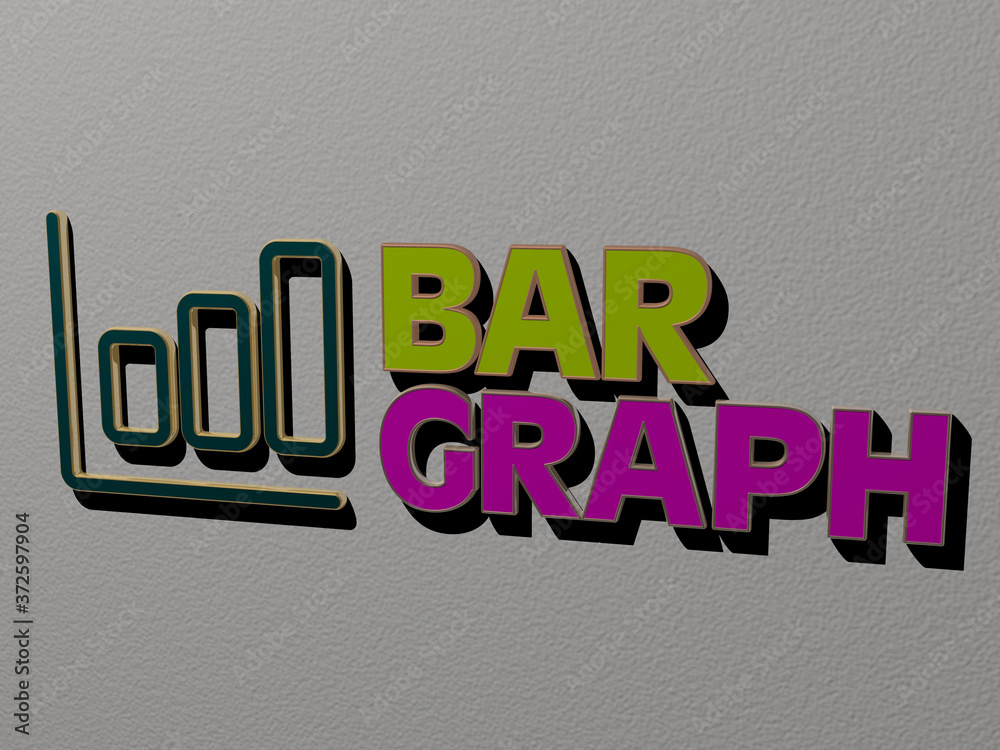 3D representation of BAR GRAPH with icon on the wall and text arranged ...