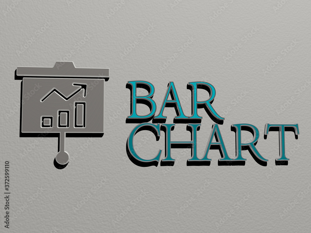 BAR CHART icon and text on the wall, 3D illustration for background and ...