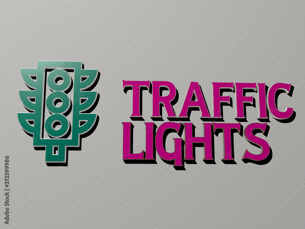 3D graphical image of TRAFFIC LIGHTS vertically along with text built ...