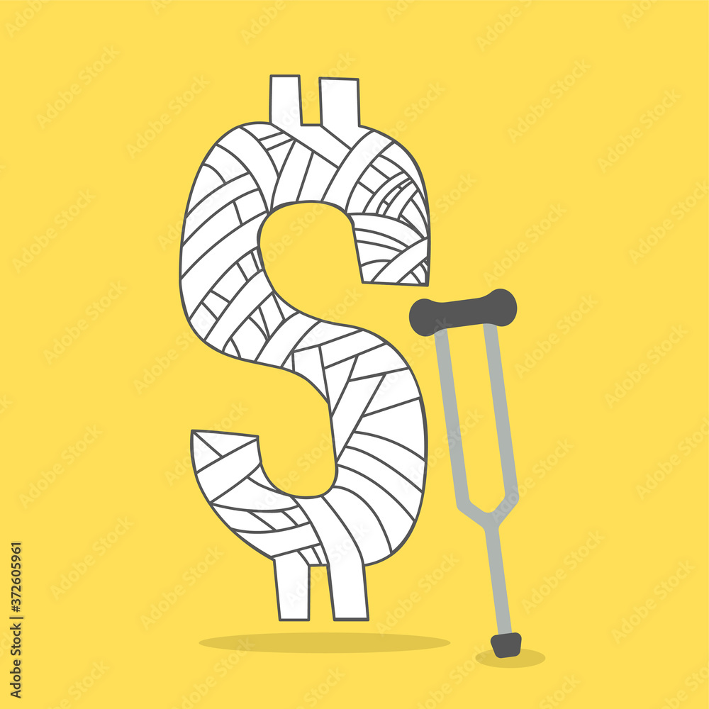 Cartoon illustration of a money mascot character looking sick with ...