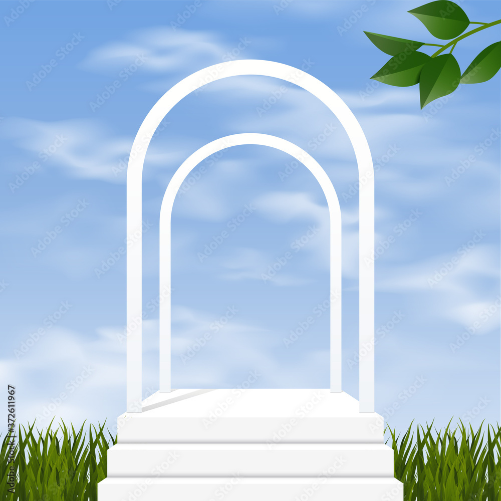 white scene mockup minimal abstract with sky background and leaves ...